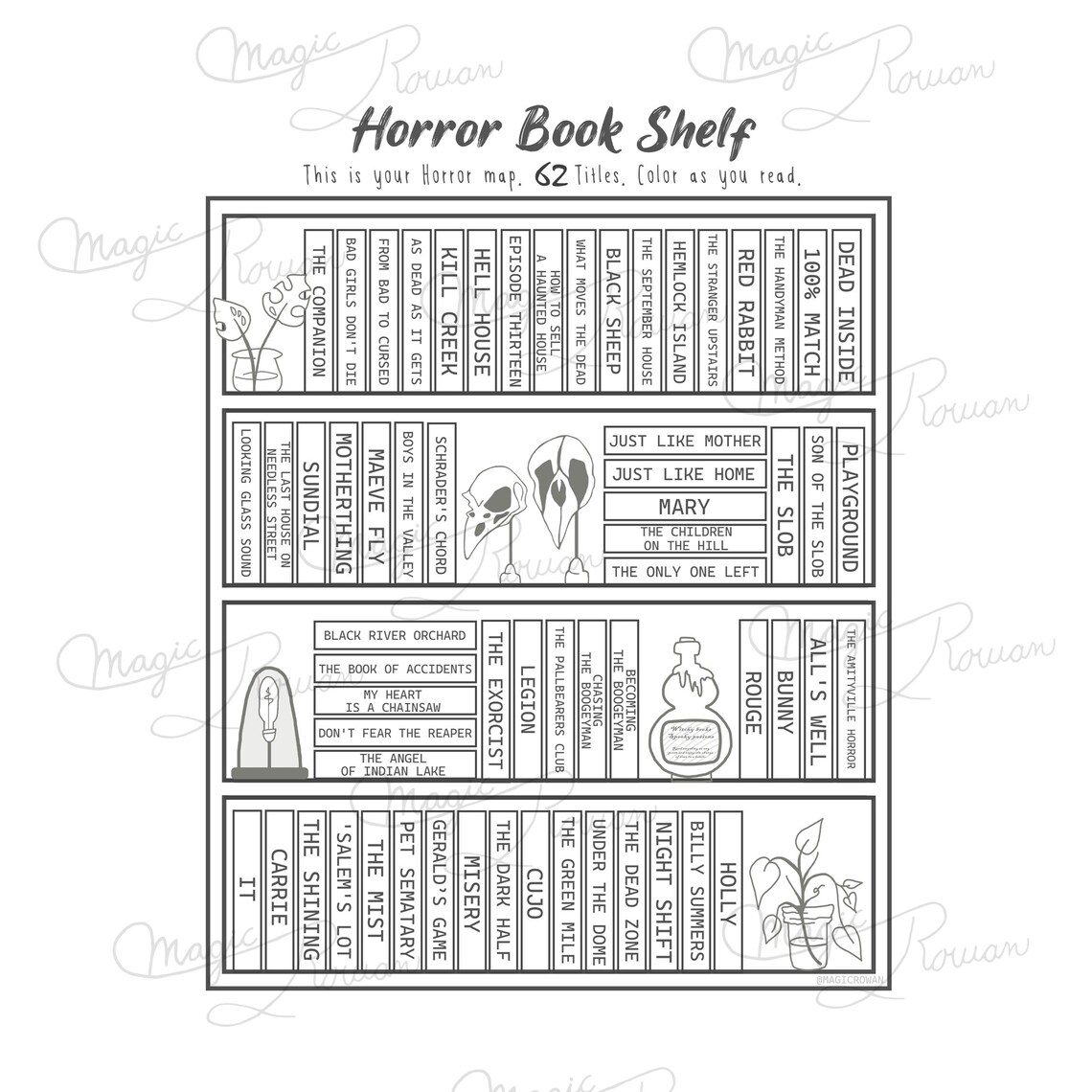Horror Bookshelf, Digital Print, Book Spreadsheet; Book Tracker; Book ...