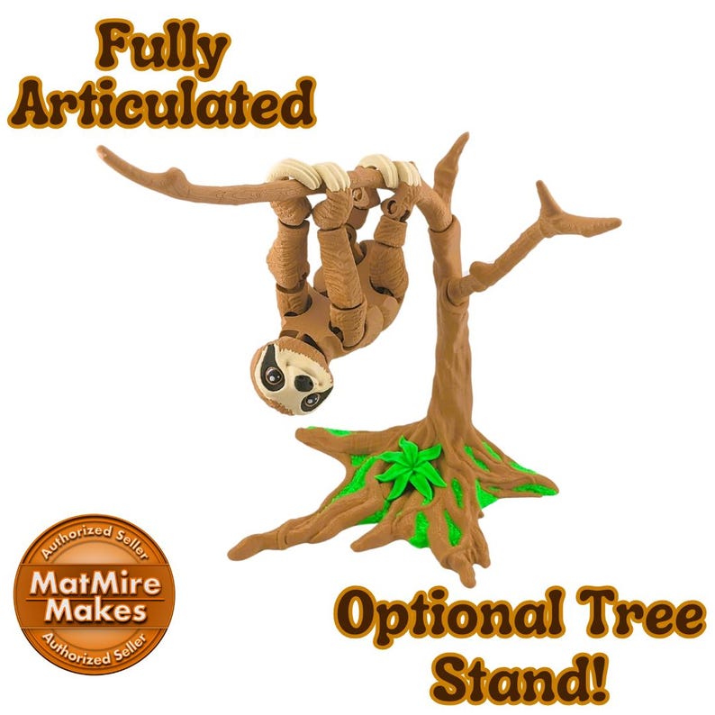 Sloth With Tree Flexi Fidget | Premium Articulated Sloth & Hanging Tree ...