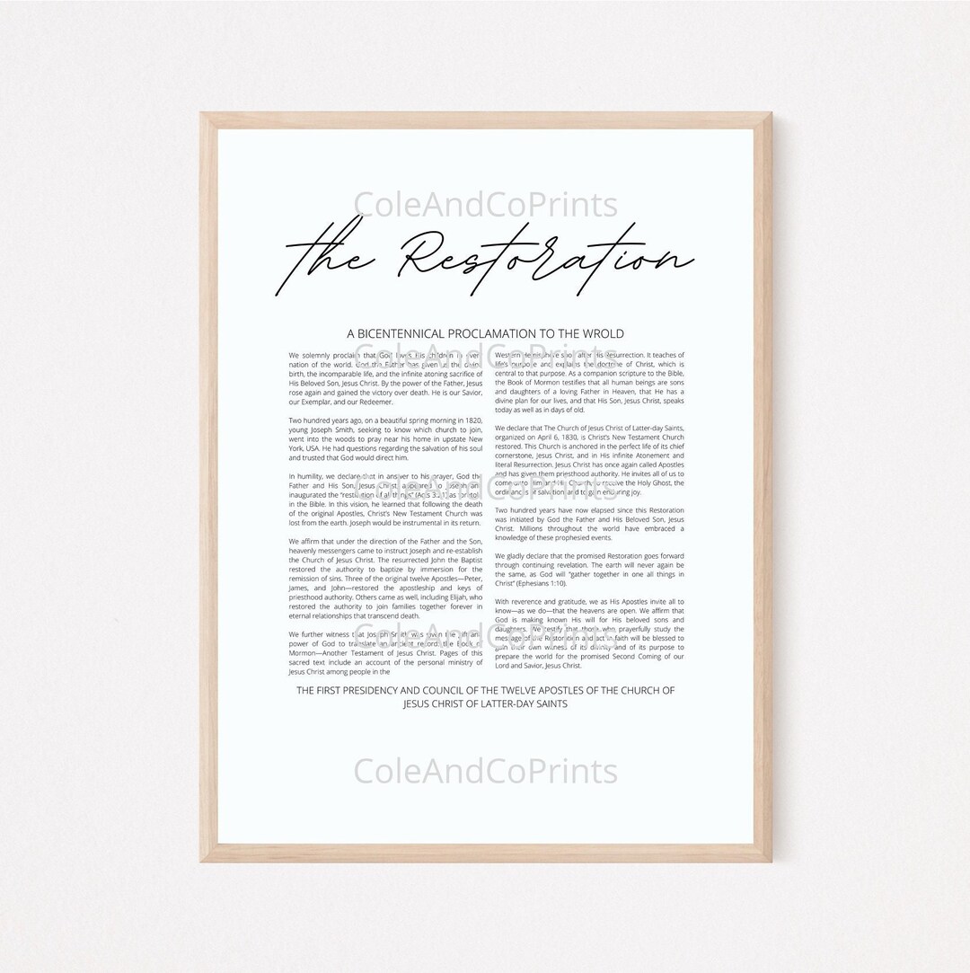 LDS the Restoration Proclamation Digital Download LDS Minimalist Wall ...
