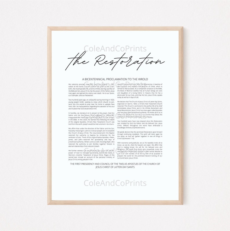LDS the Restoration Proclamation Digital Download LDS Minimalist Wall ...