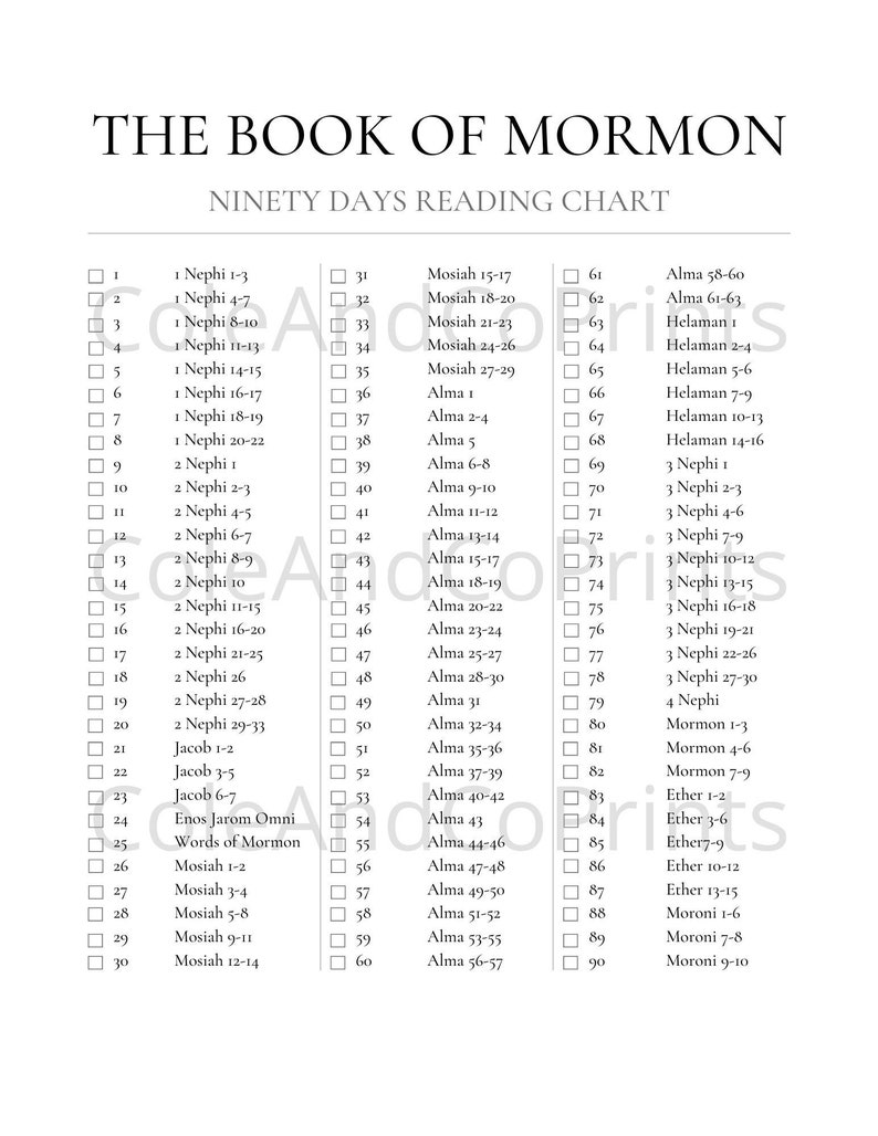 Book of Mormon Reading Chart 90 Days | Digital Download | LDS ...