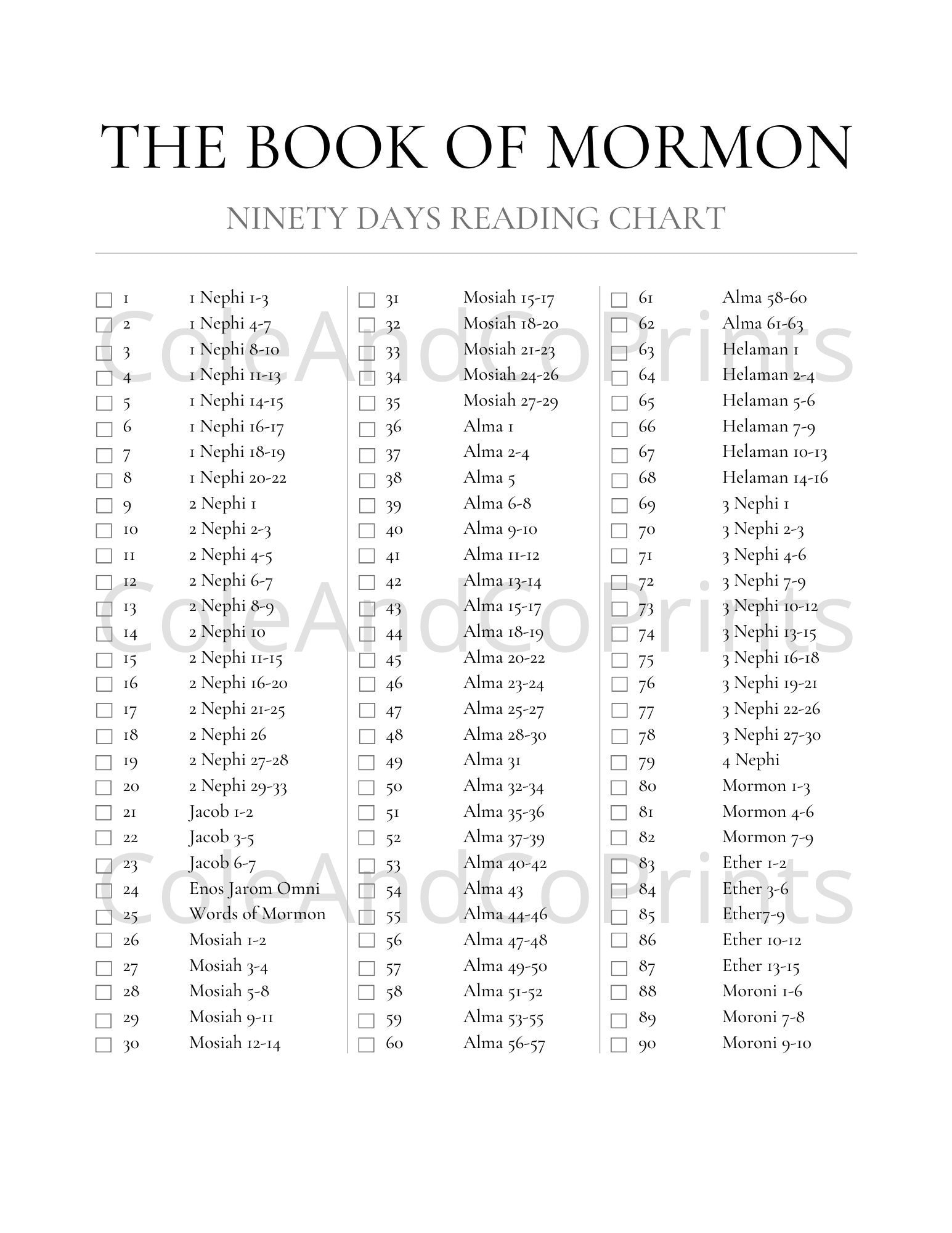 Book of Mormon Reading Chart 90 Days | Digital Download | LDS ...