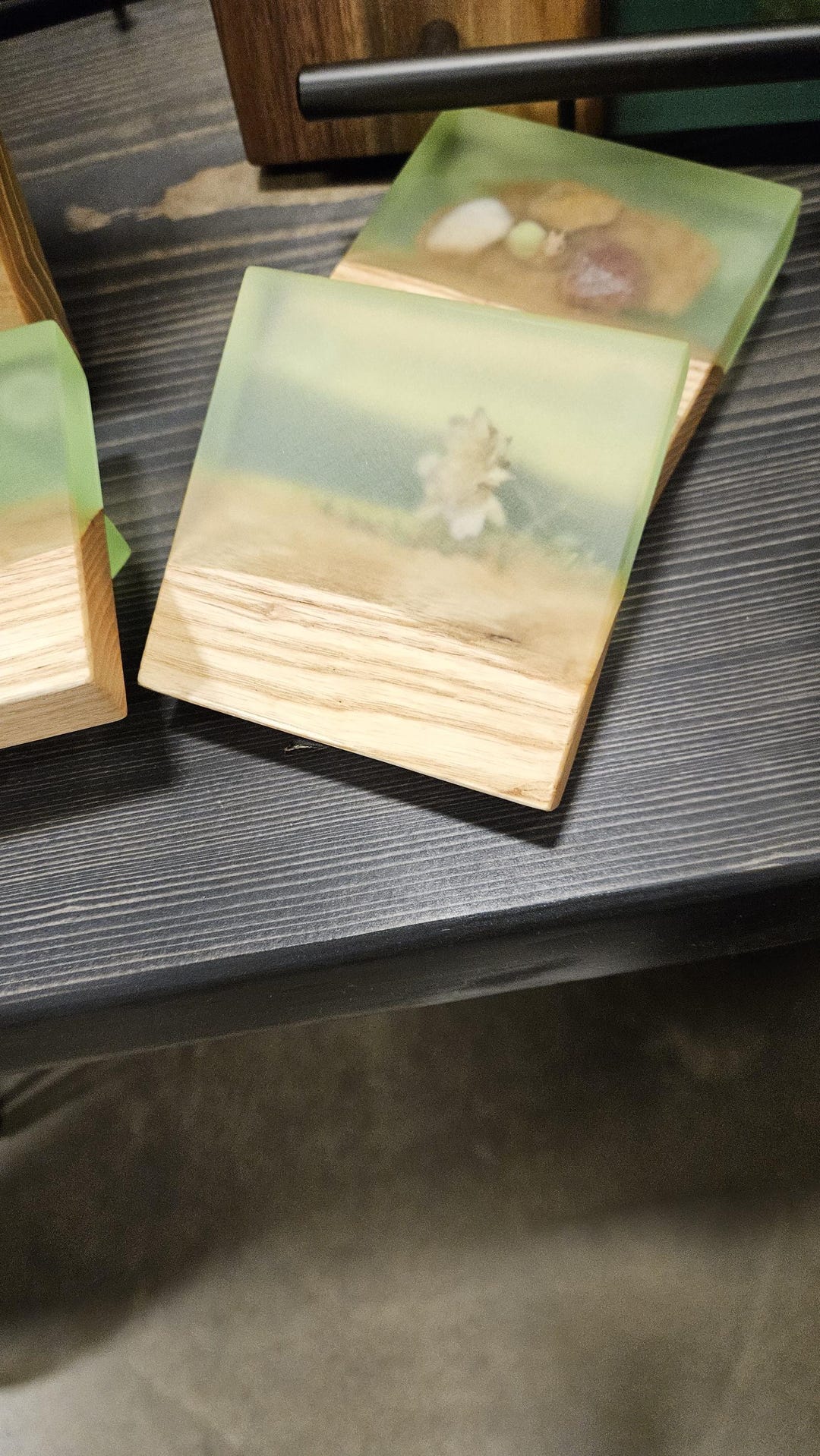 Handmade Ash Hardwood Resin Coasters: Snail Themed With Encased Flower ...
