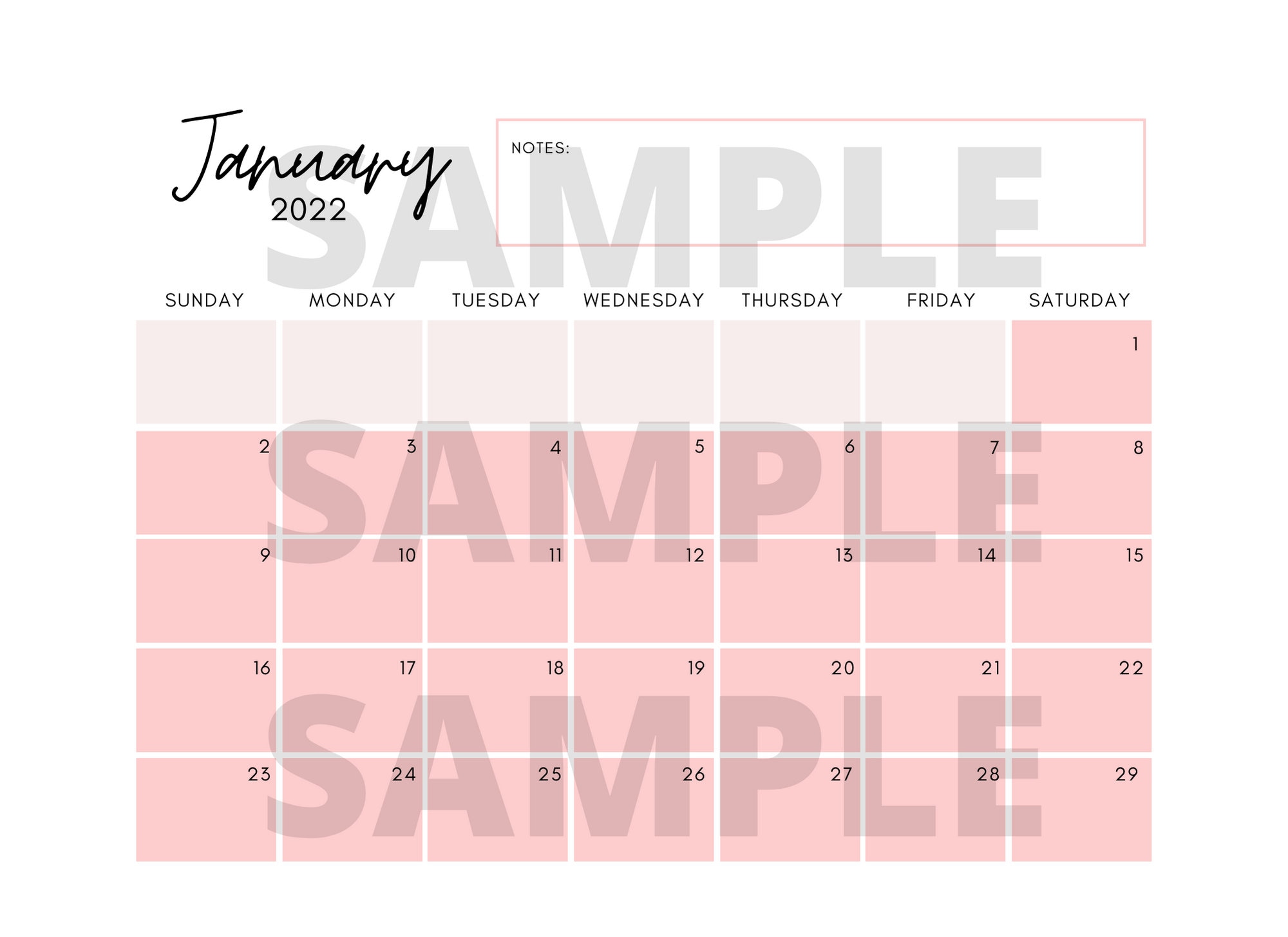 Printable Calendar 2022 Colorful Calendar Pink - Etsy