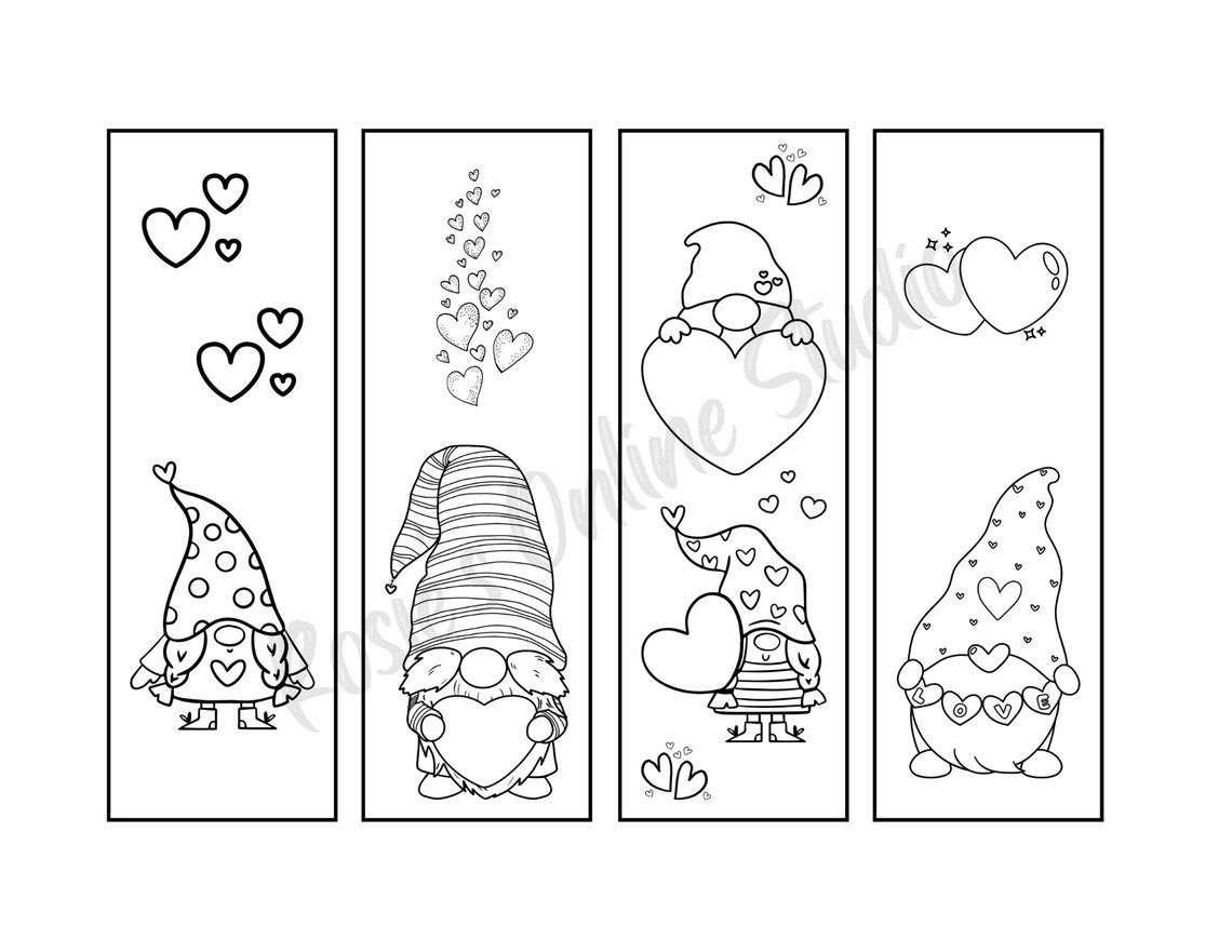 Valentine Gnome Coloring Bookmarks #2 - Etsy