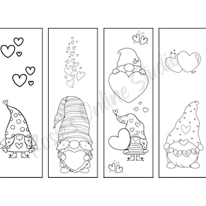 Valentine Gnome Coloring Bookmarks #2 - Etsy