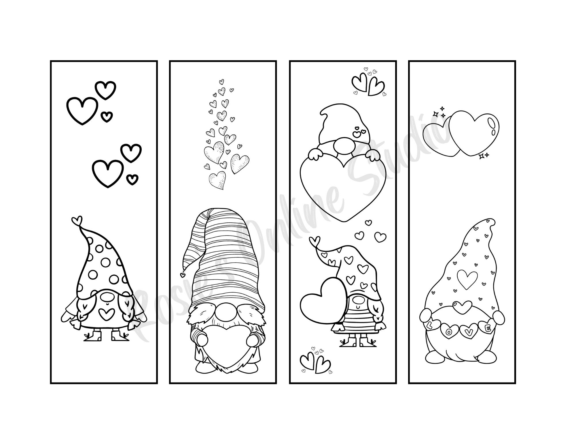Valentine Gnome Coloring Bookmarks #2 - Etsy