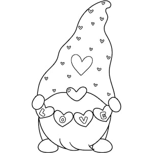 Valentine Gnome Coloring Pages - Etsy