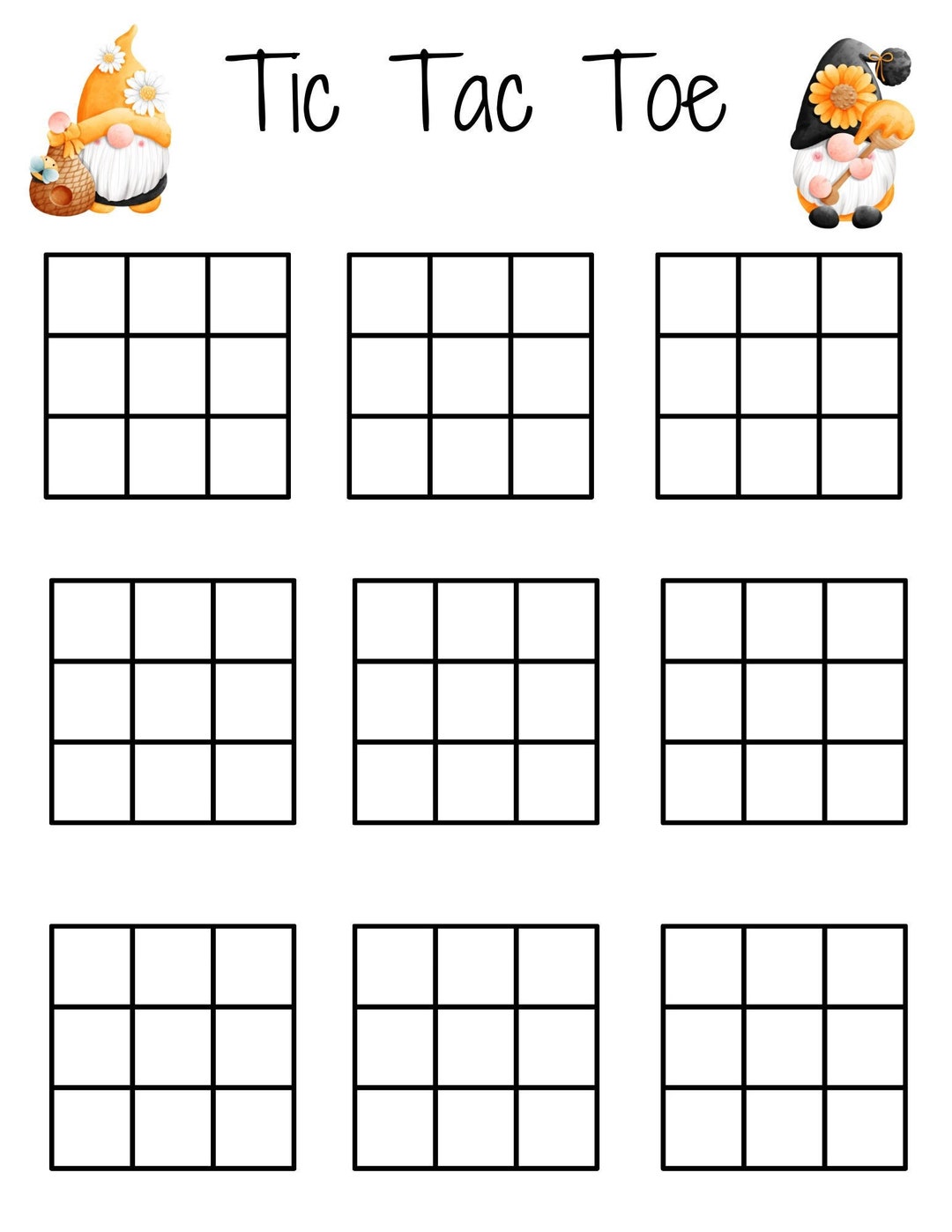 Printable Tic Tac Toe Game | 10 Pages | GNOMES - Etsy