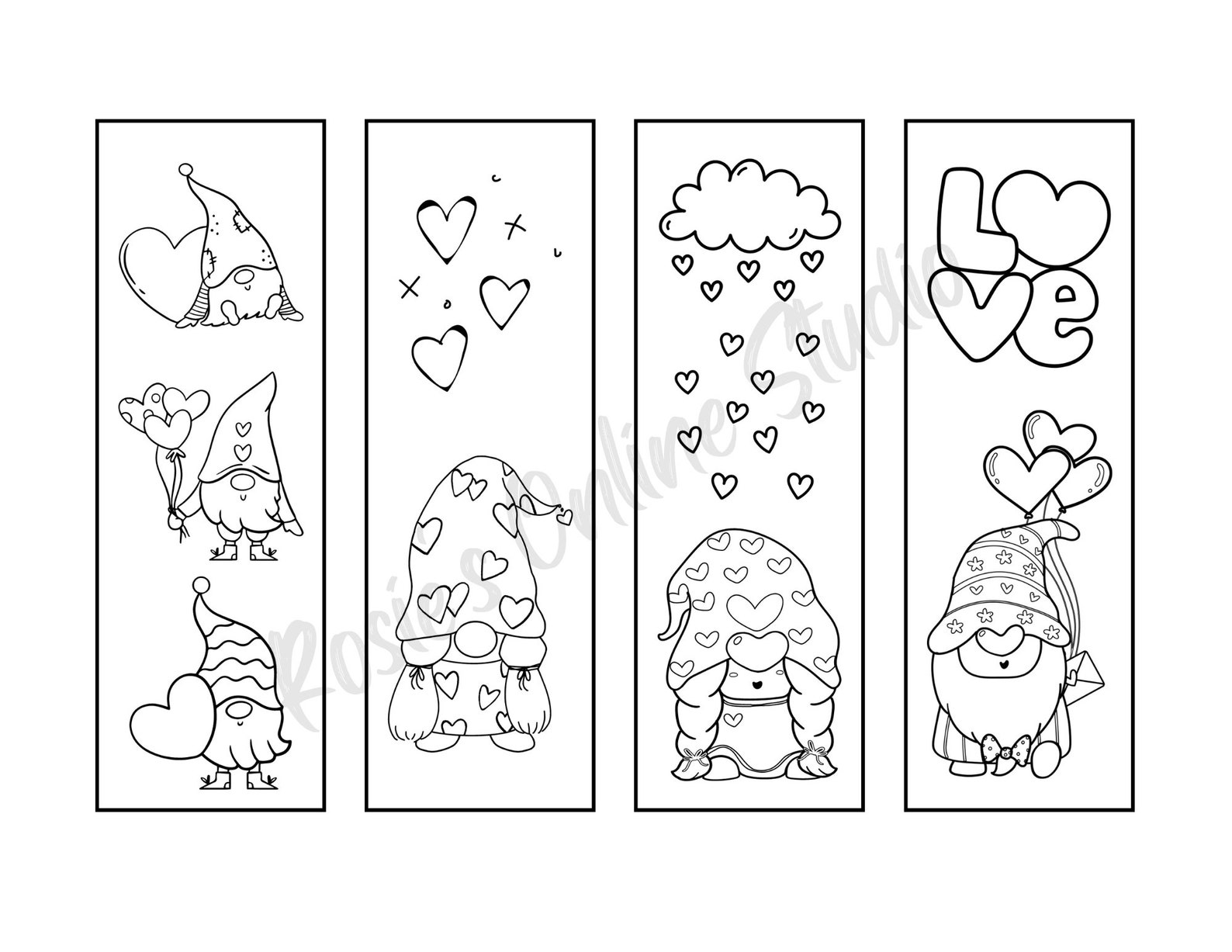 Valentine Gnome Coloring Bookmarks #2 - Etsy