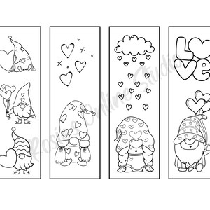 Valentine Gnome Coloring Bookmarks #2 - Etsy