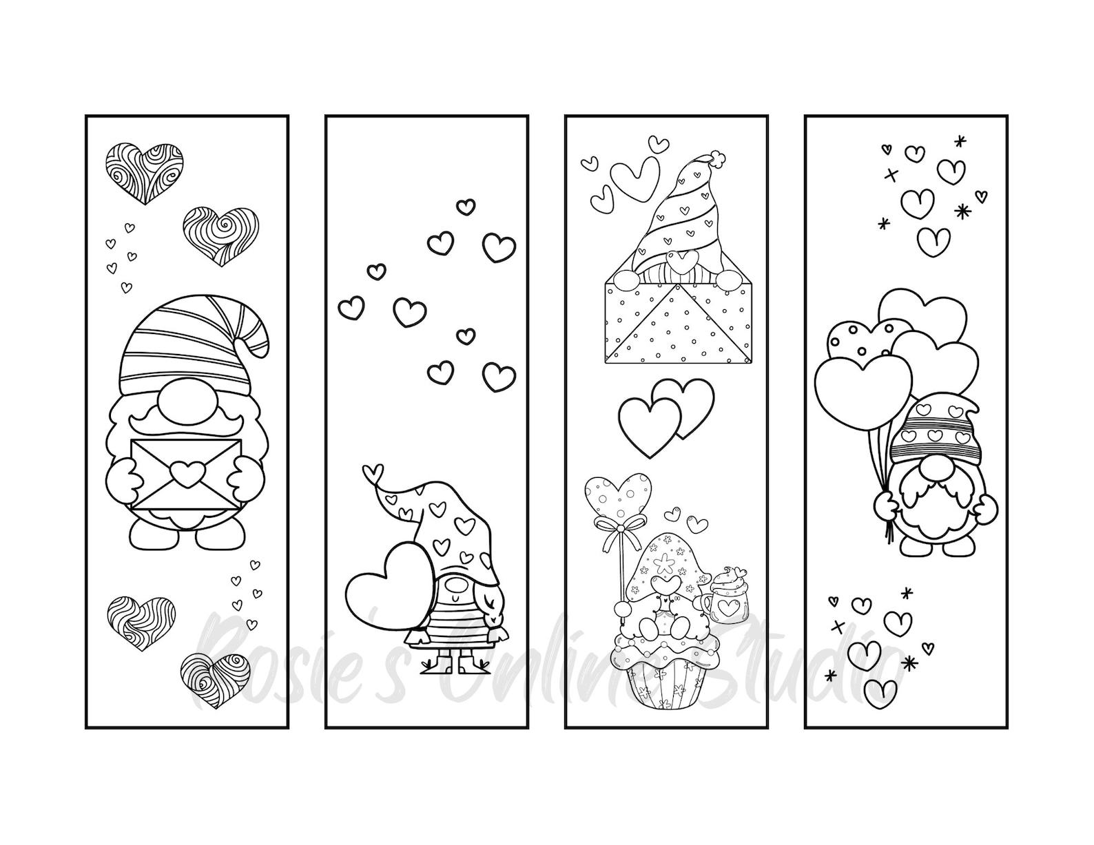 Valentine Gnome Coloring Bookmarks #2 - Etsy