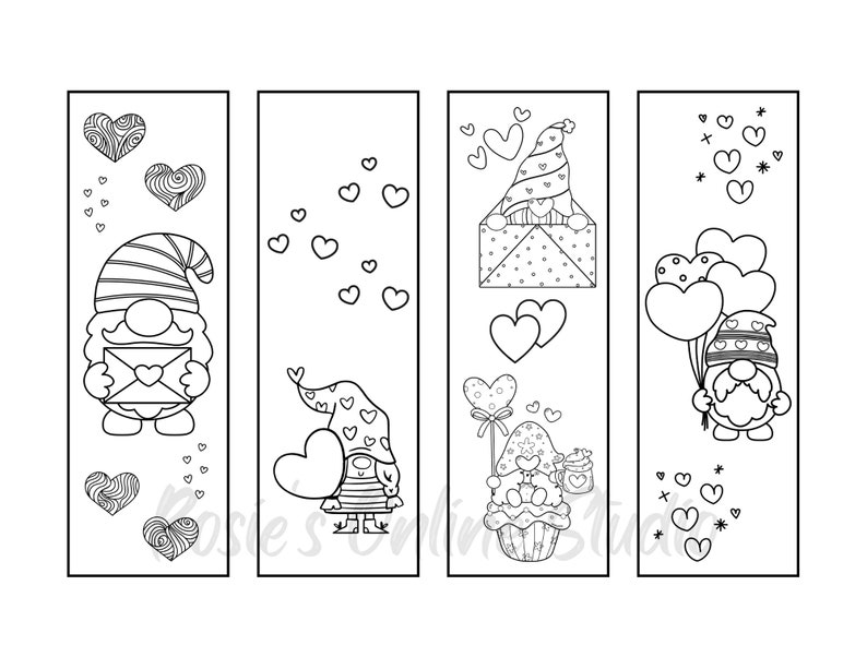Valentine Gnome Coloring Bookmarks #2 - Etsy
