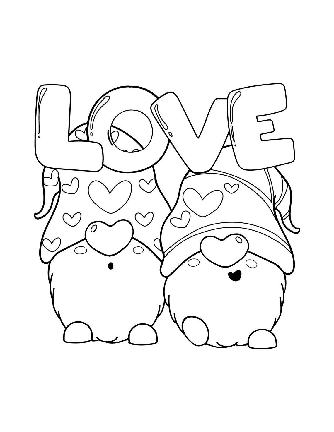 Valentine Gnome Coloring Pages - Etsy