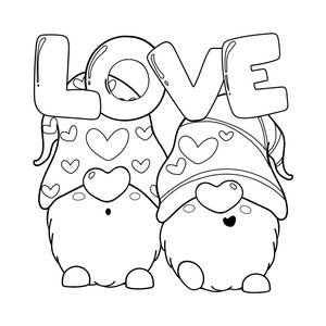 Valentine Gnome Coloring Pages - Etsy