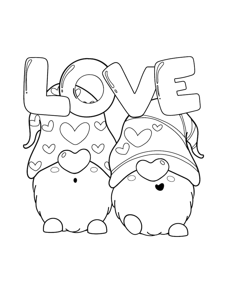 Valentine Gnome Coloring Pages - Etsy