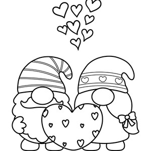 Valentine Gnome Coloring Pages - Etsy