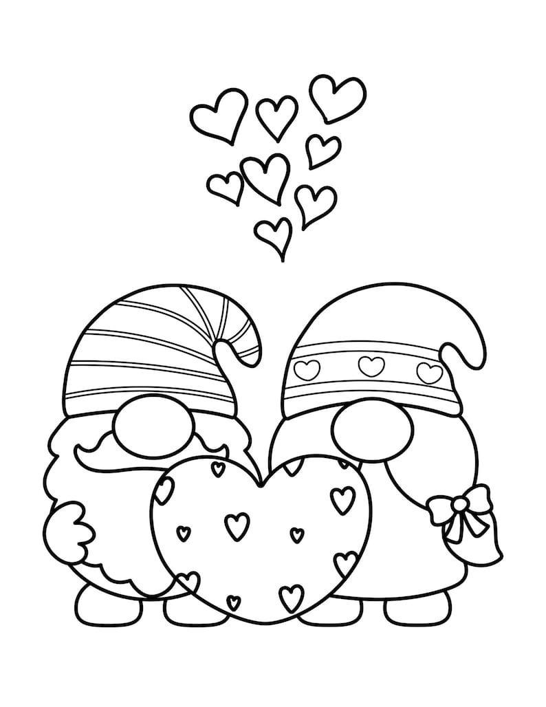Valentine Gnome Coloring Pages - Etsy