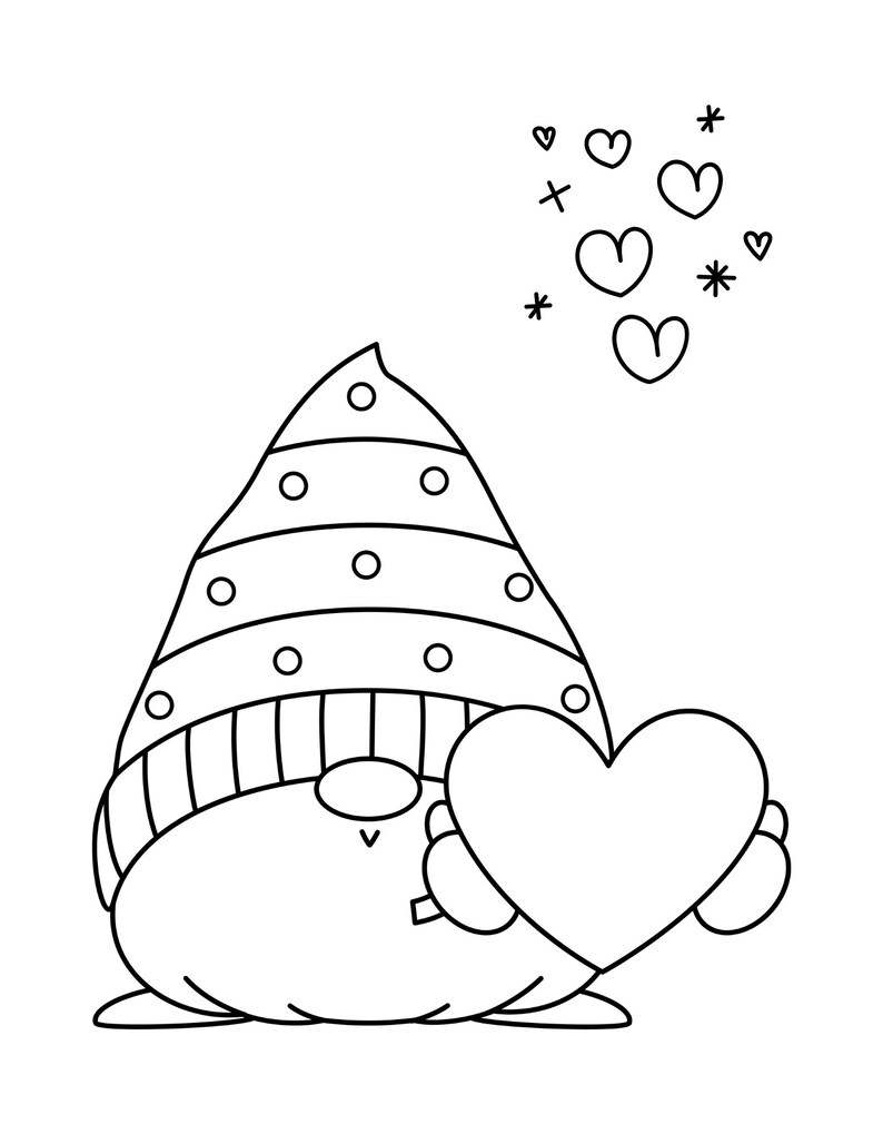 Valentine Gnome Coloring Pages - Etsy