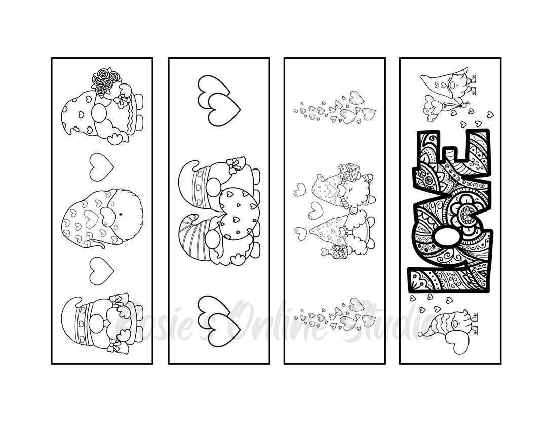 Valentine Gnome Coloring Bookmarks #1 - Etsy