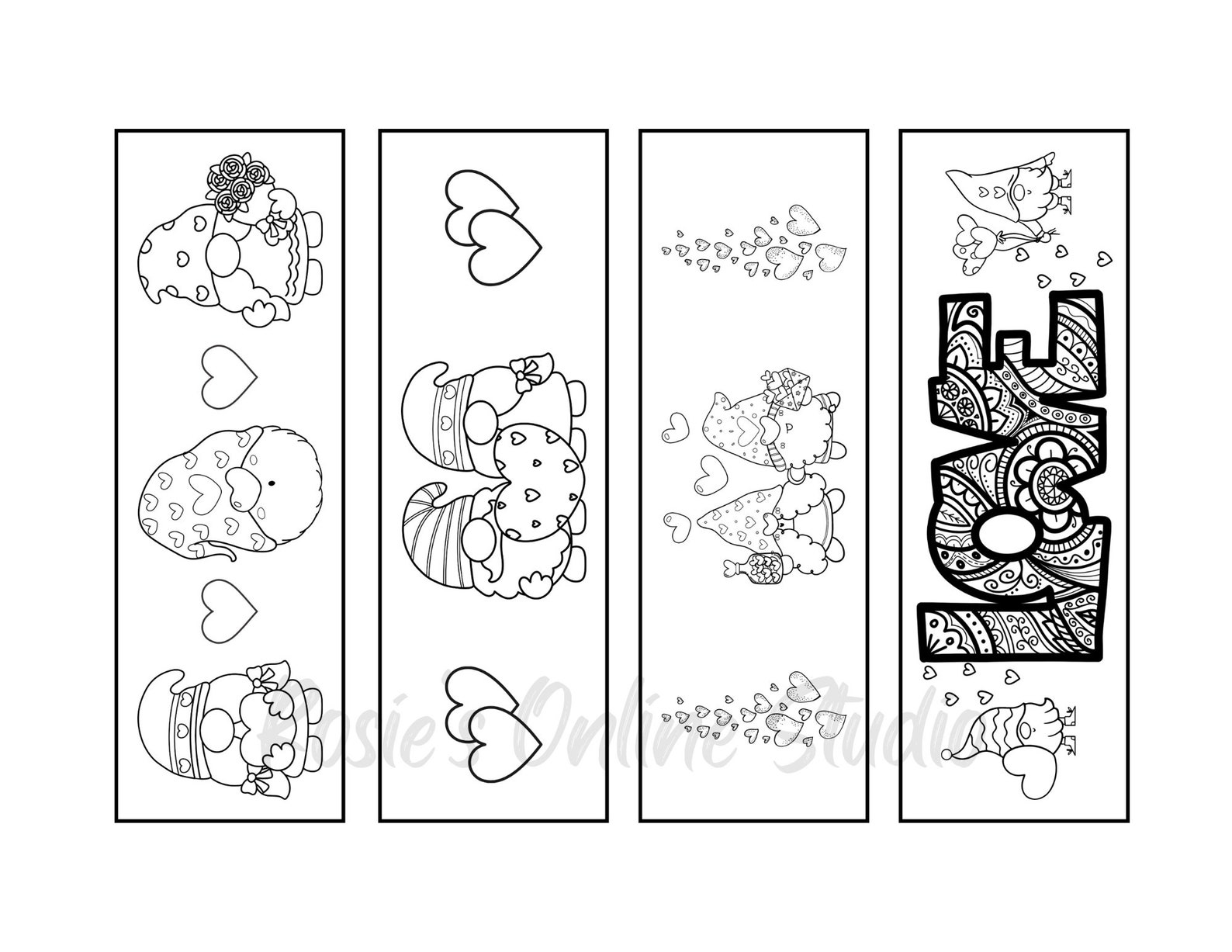 Valentine Gnome Coloring Bookmarks #1 - Etsy