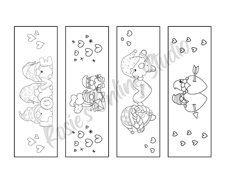 Valentine Gnome Coloring Bookmarks #1 - Etsy