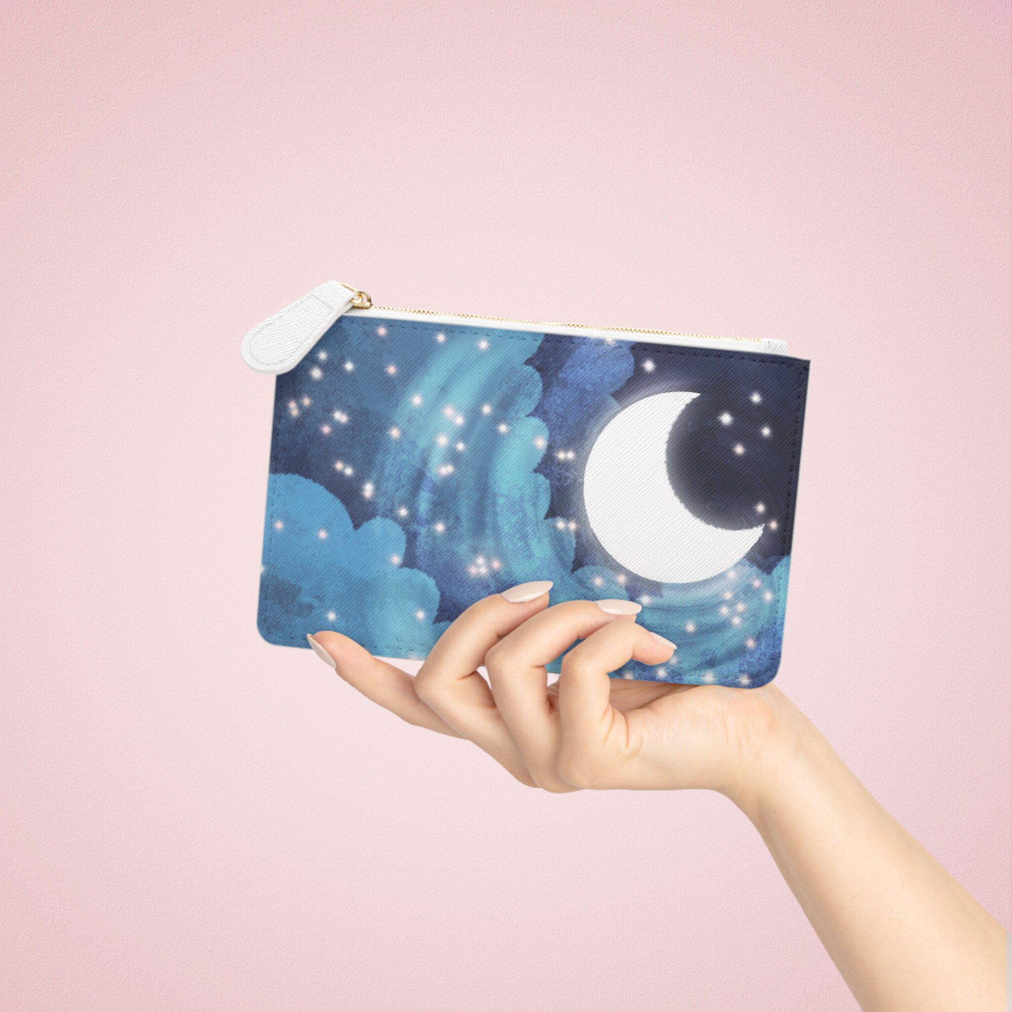 Moon & Stars Mini Clutch Bag , Night Sky, Change Purse, Vegan Cruelty ...
