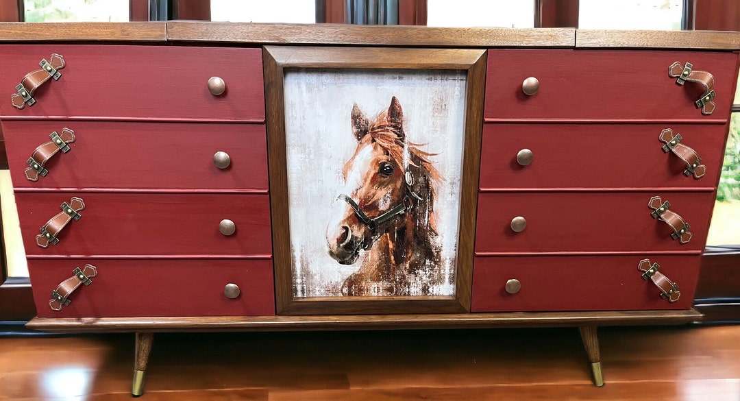 Cedar Lined Solid Wood MCM Hand Painted, Red Equestrian Chest of ...