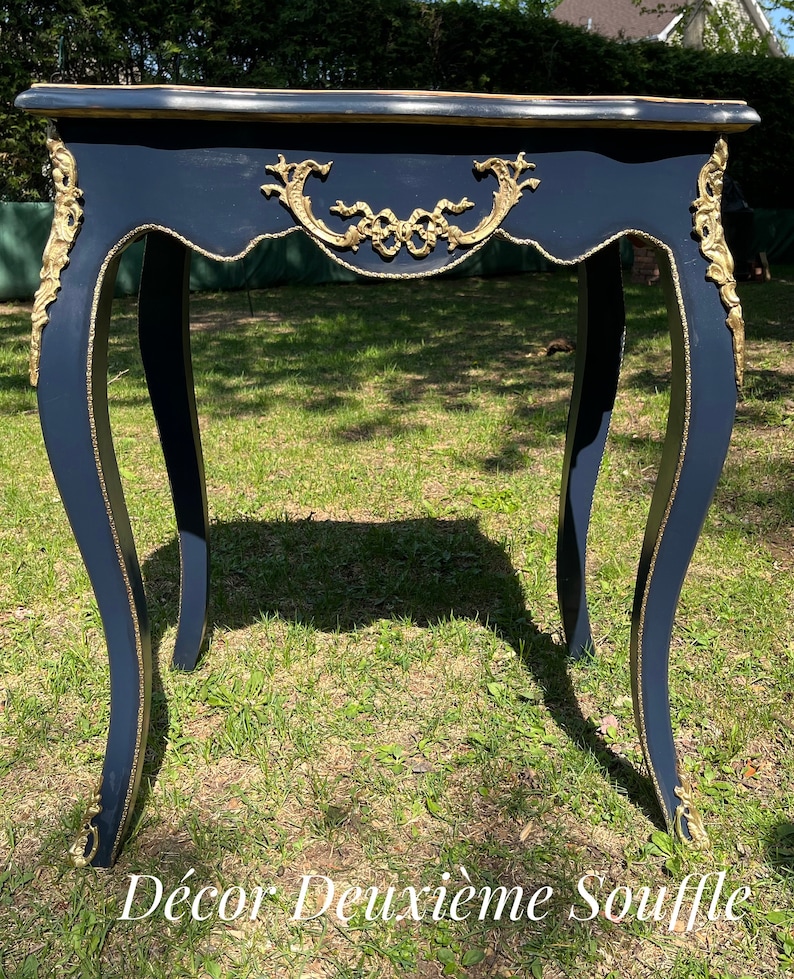 Hand Painted Blue French Louis XV Style Console Table: Refinished ...
