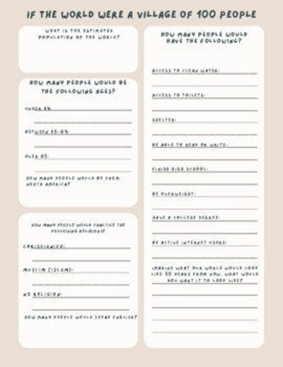 If the World Were a Village of a 100 People: Video Guide - Etsy