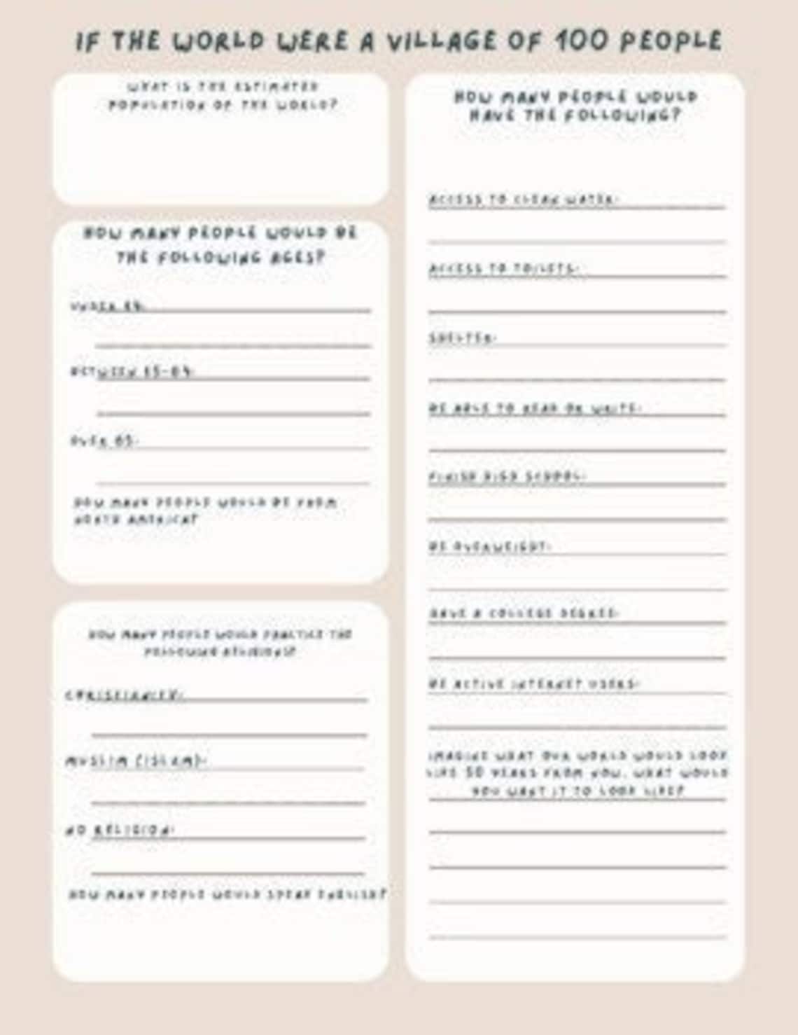 If the World Were a Village of a 100 People: Video Guide - Etsy
