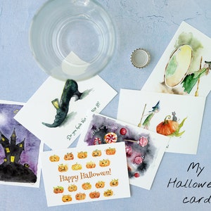 Halloween Cute Greeting Card Set, Fall Watercolor Card, Halloween Jack ...