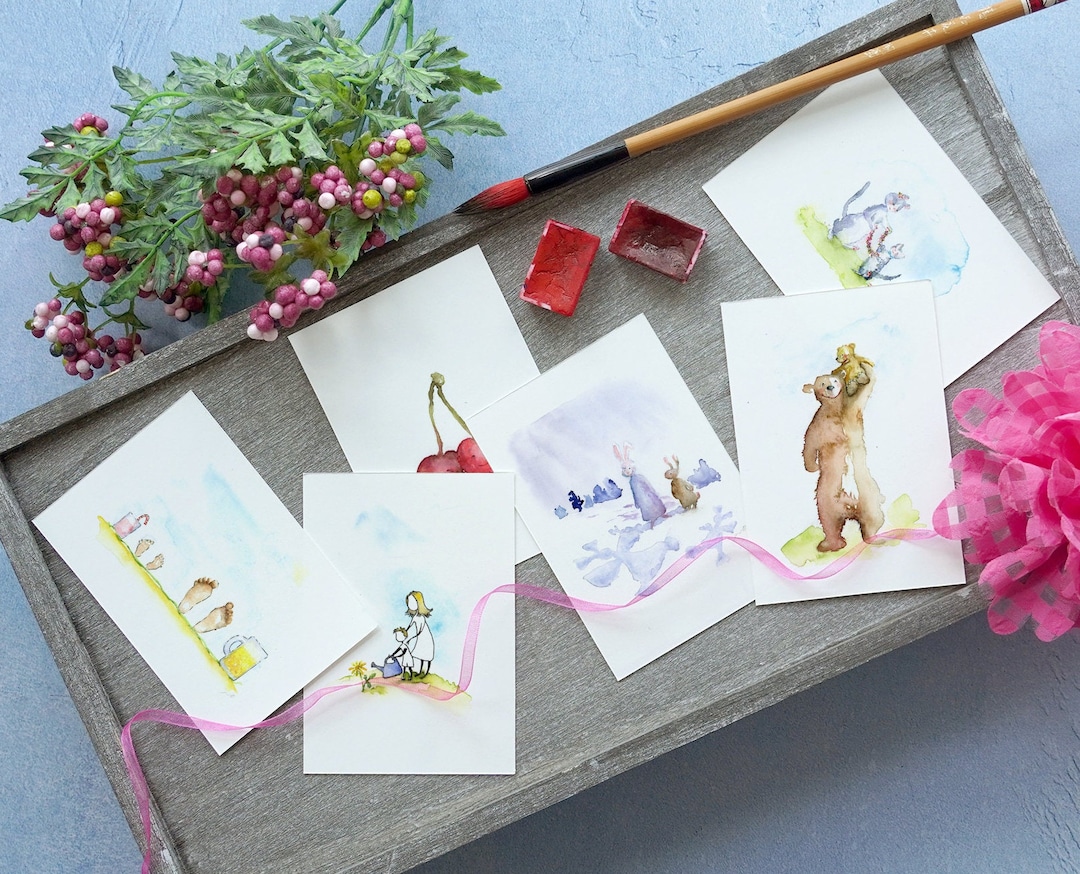 Funny Watercolor Handmade Card Set for Friends and Family. Cute ...