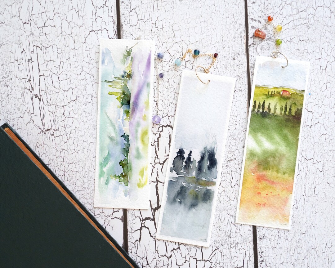 Bookmark Set of 3, Customized Watercolor Painted Landscape Bookmark ...