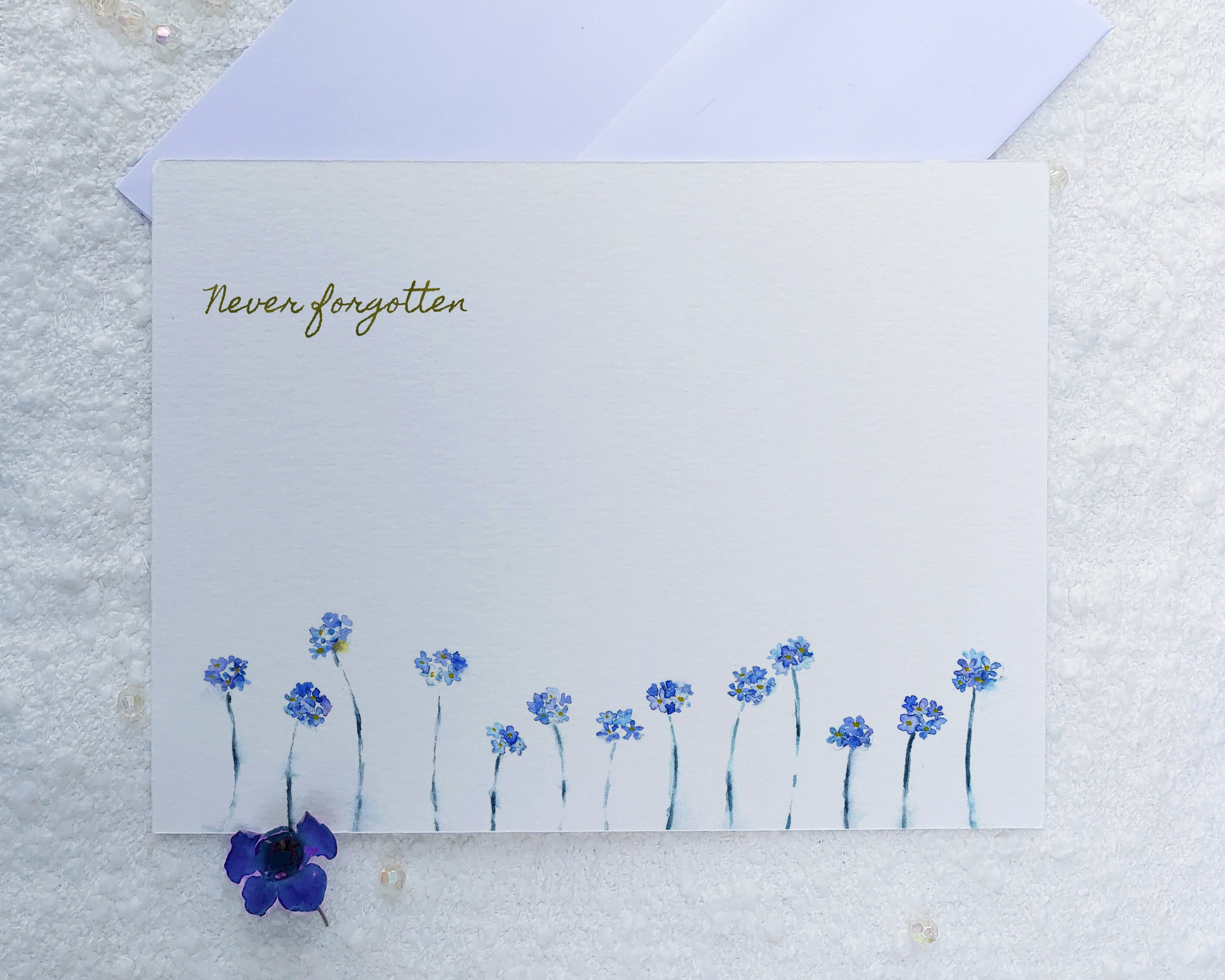 Handmade Forget Me Not Condolence Card, Never Forgotten Watercolor Card ...