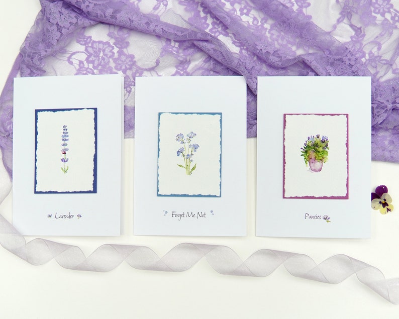 Set of 3 Floral Watercolor Painted Greeting Cards. Forget Me Not ...