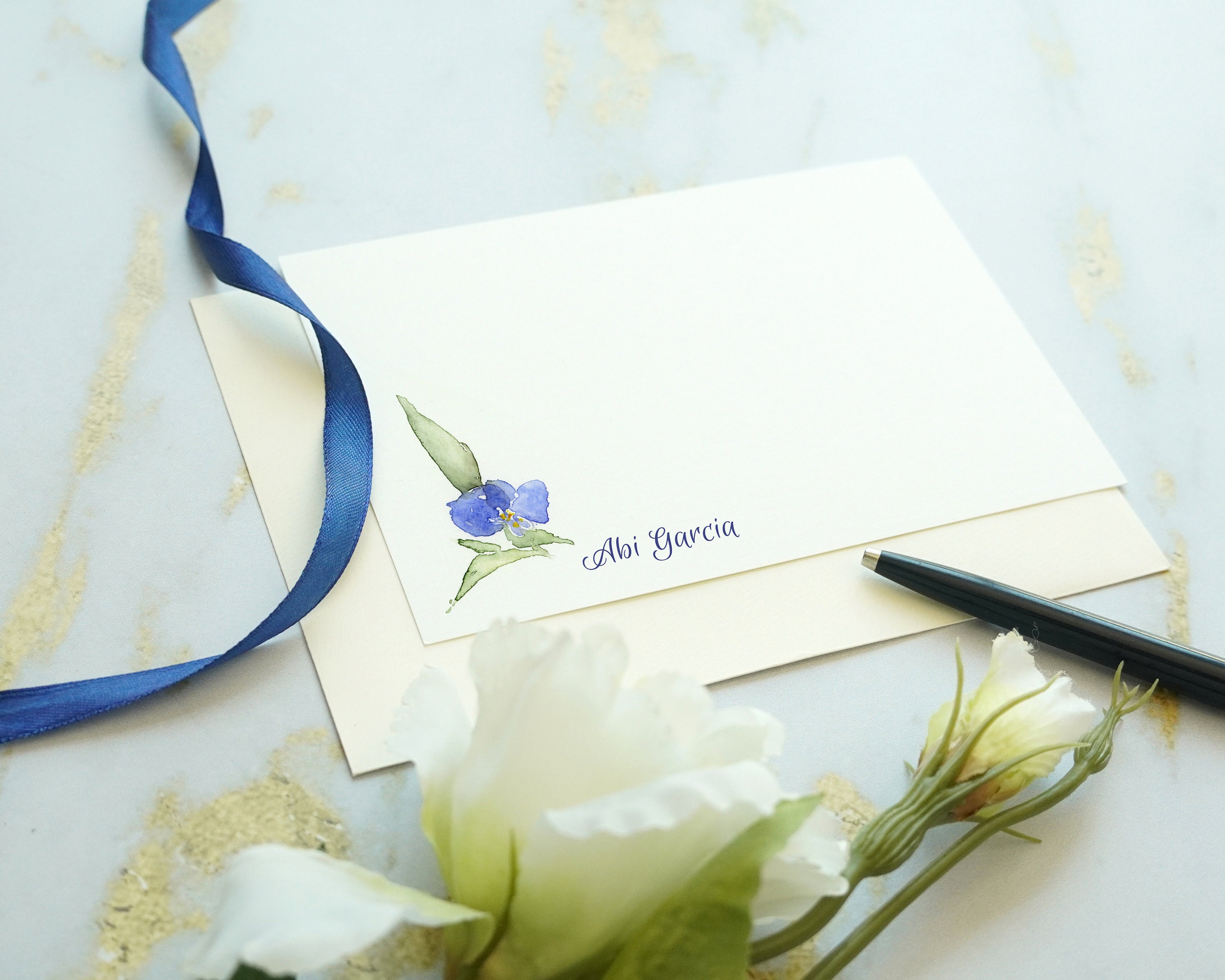 Custom Stationery, Note Cards Handmade, Watercolor Purple Floral Note ...