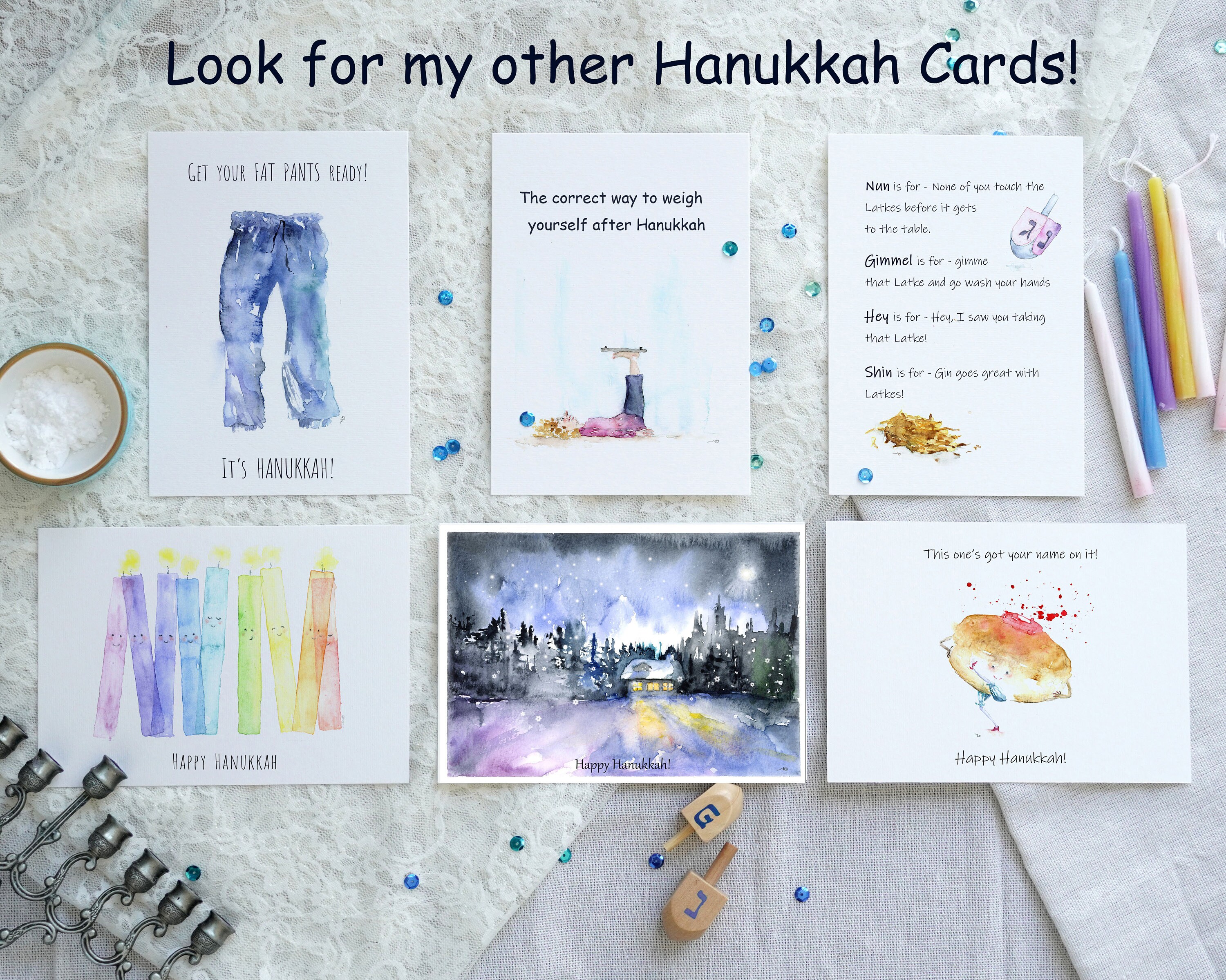 2 Hanukkah Greeting Cards Jewish Holiday Cards Jewish Cards - Etsy