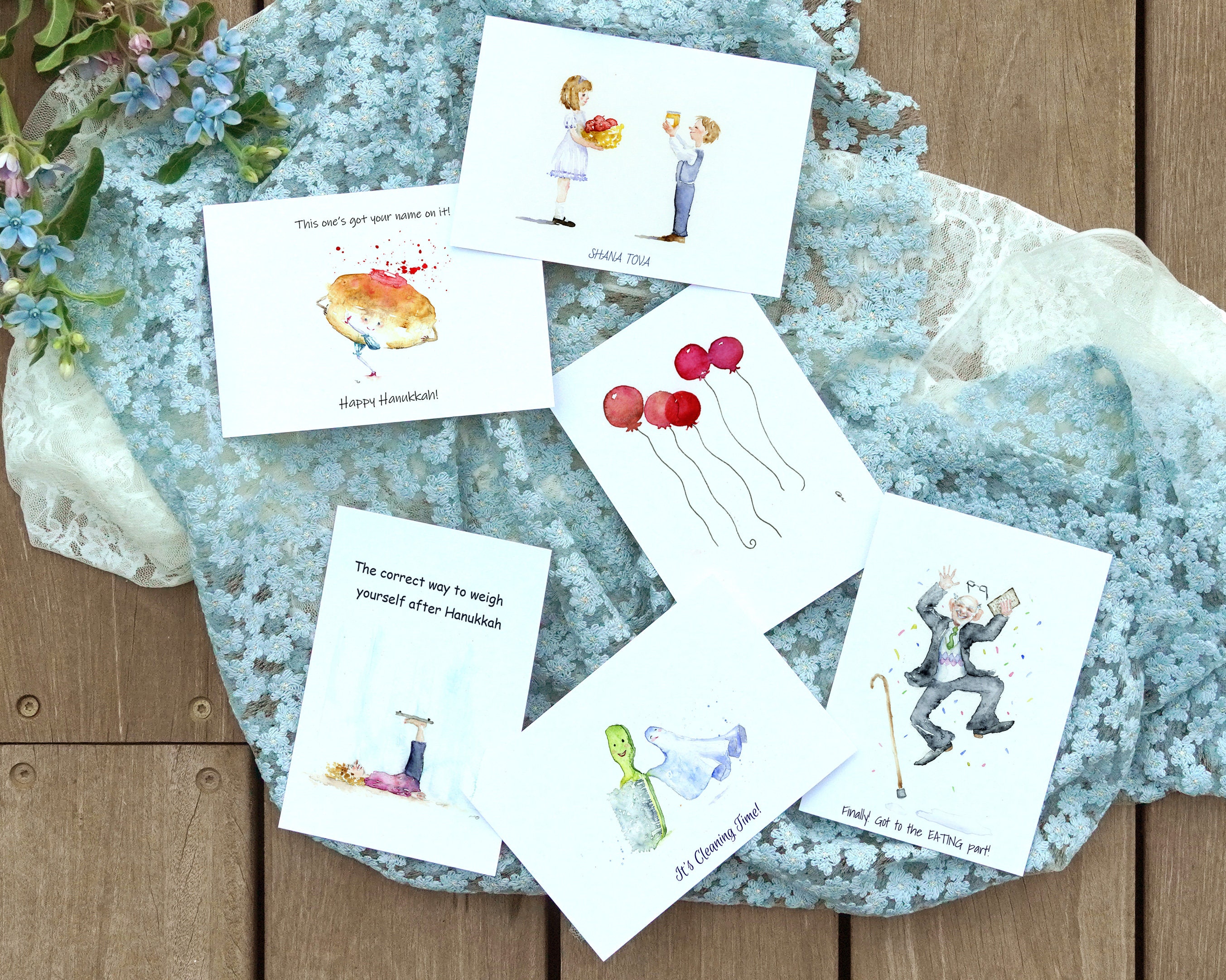 Watercolor Jewish Holiday Cards, Jewish Funny Card Pack, Holiday Card ...