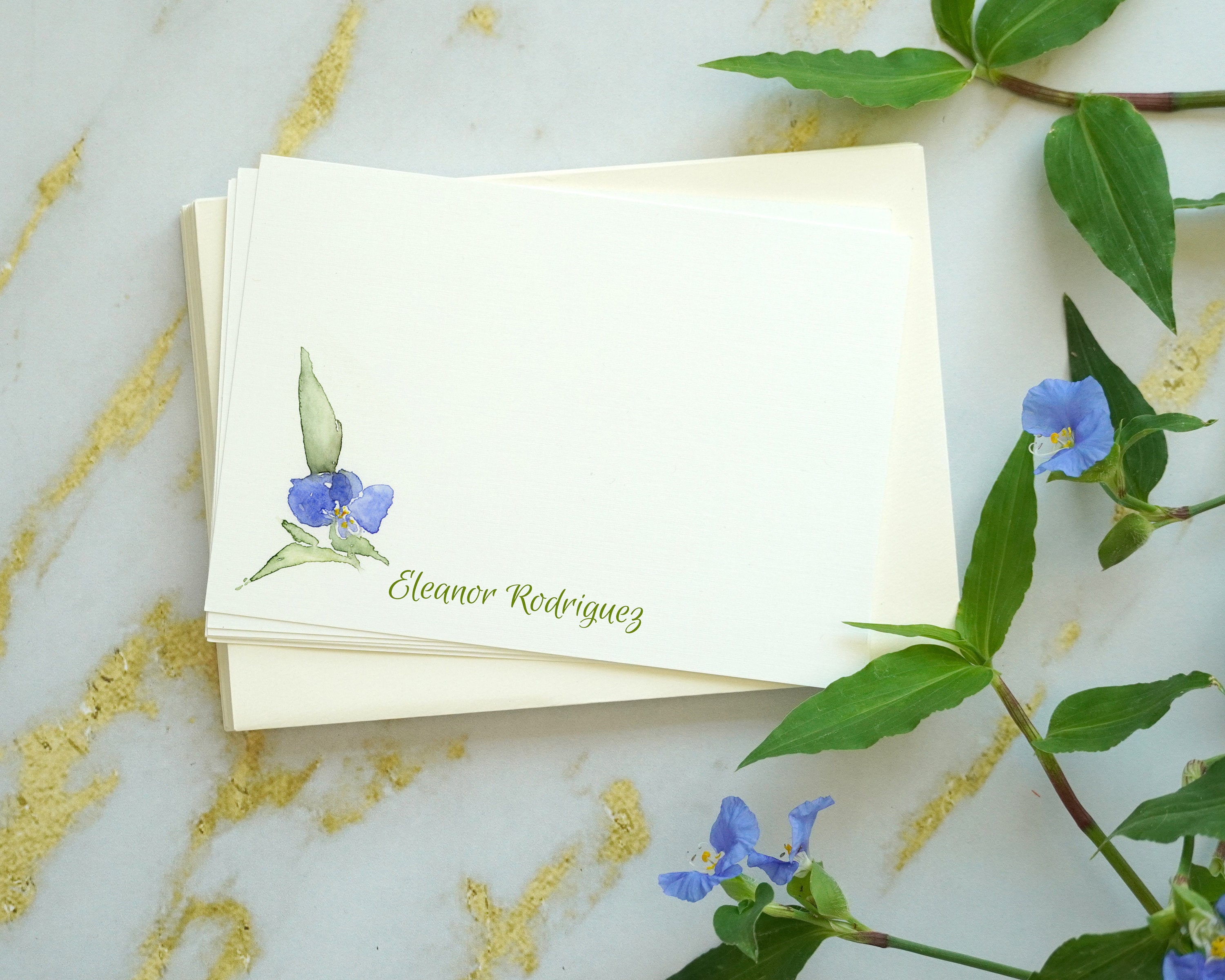 Custom Stationery, Note Cards Handmade, Watercolor Purple Floral Note ...