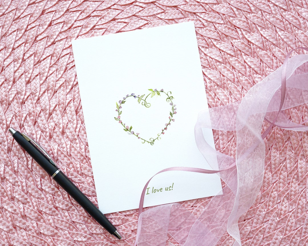 Printable Handmade Love Card, Floral Heart Greeting Card, Watercolor ...