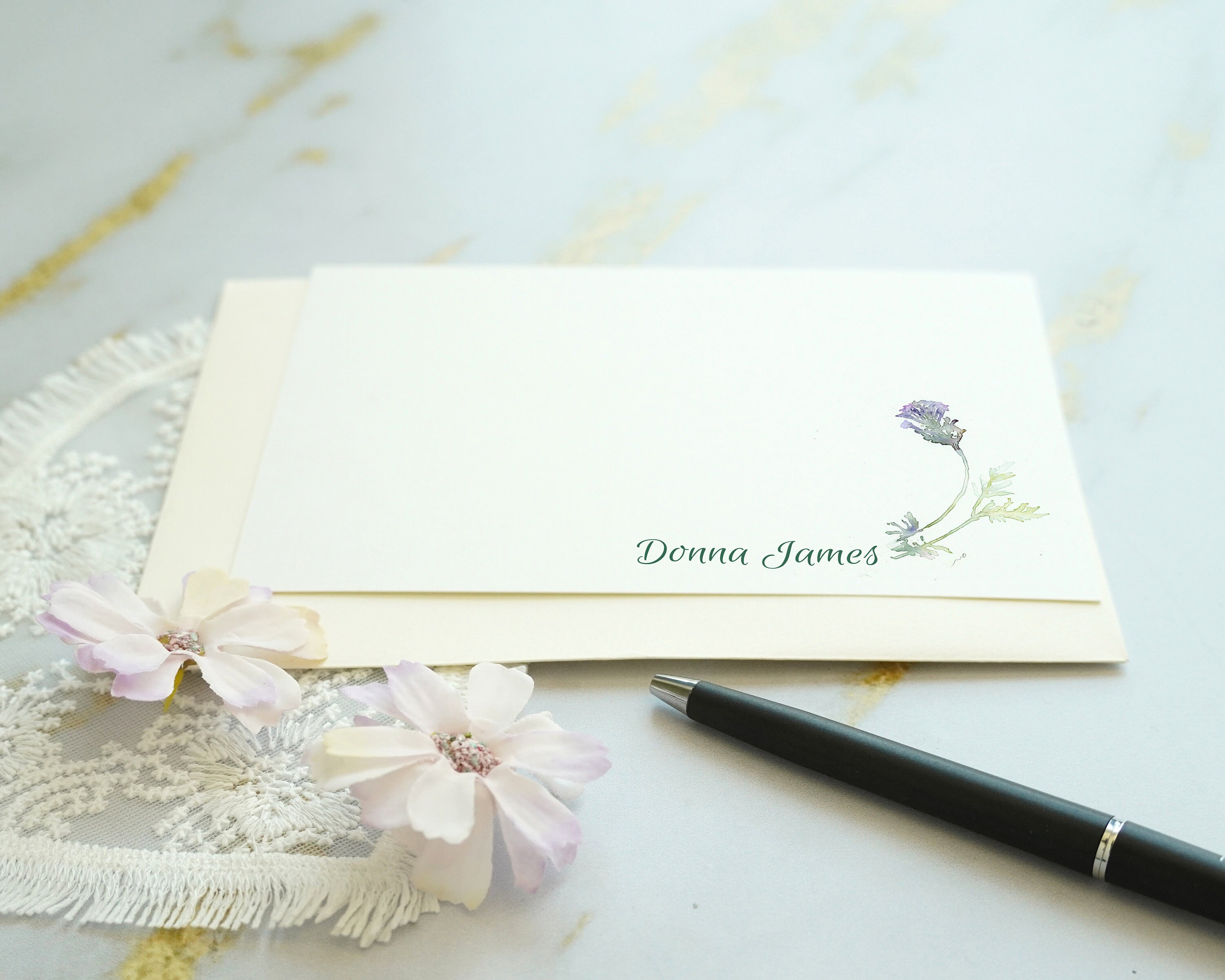 Custom Personal Stationery, Note Cards Handmade, Watercolor Purple ...