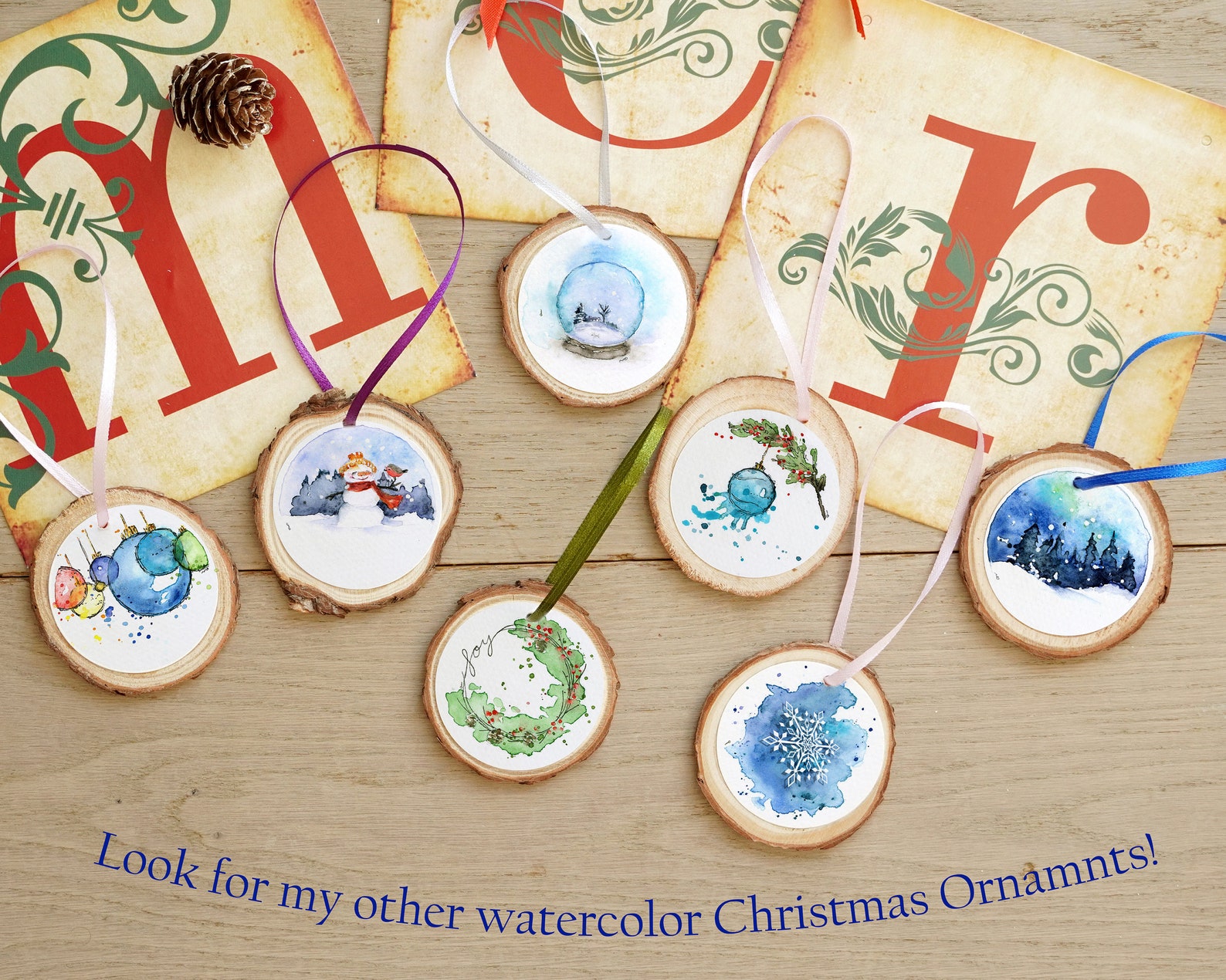 Hand Painted Christmas Ornament. Watercolor on Wood Christmas Ornament ...