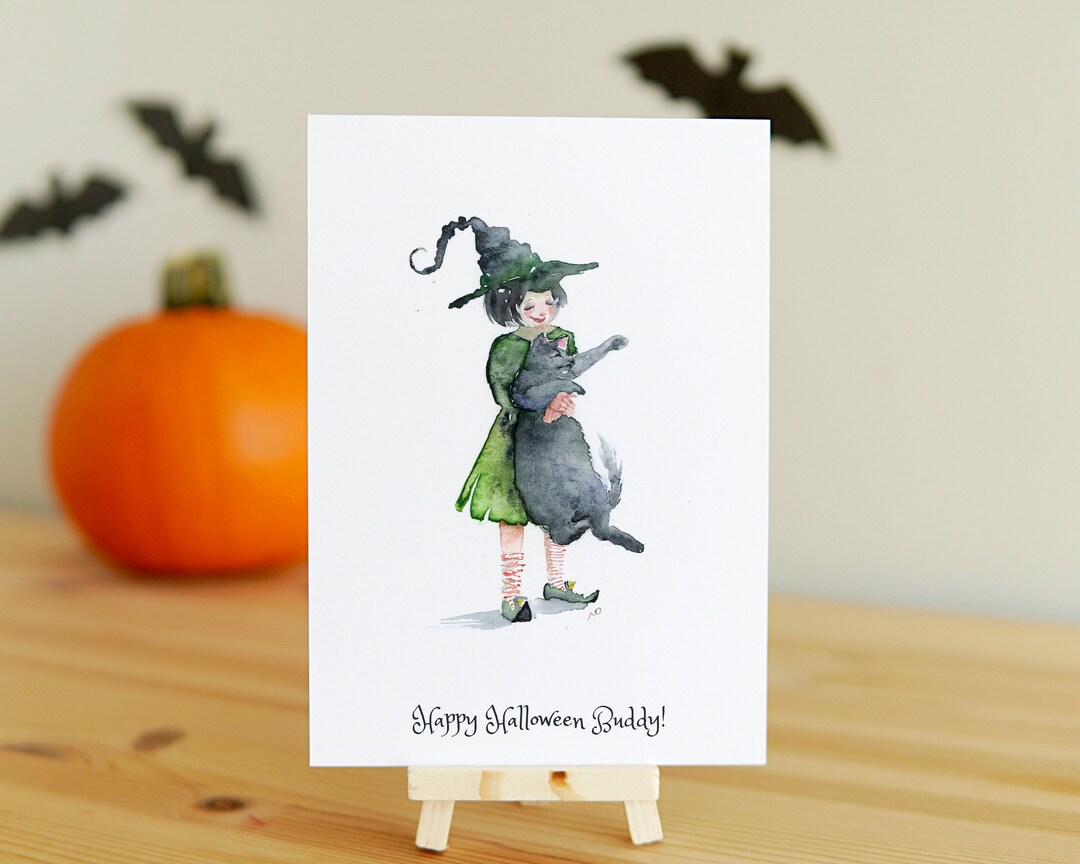 Printable Halloween Greeting Cards, Seasonal Card, Watercolor Halloween ...