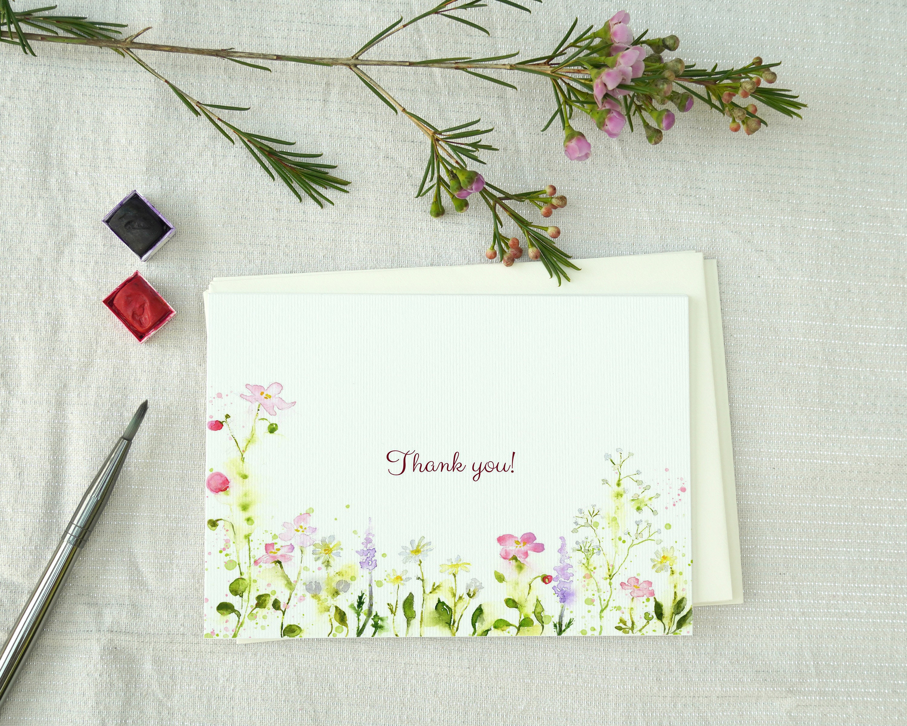 Watercolor Thank You Cards for Friends and Family, Watercolor Floral ...
