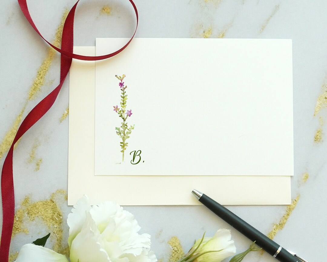 Custom Stationery, Note Cards Handmade, Watercolor Purple Floral Note ...