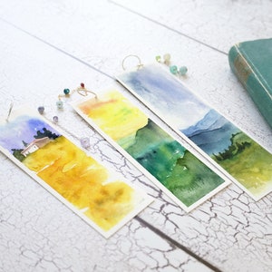 Bookmark Set of 3, Customized Watercolor Painted Landscape Bookmark ...