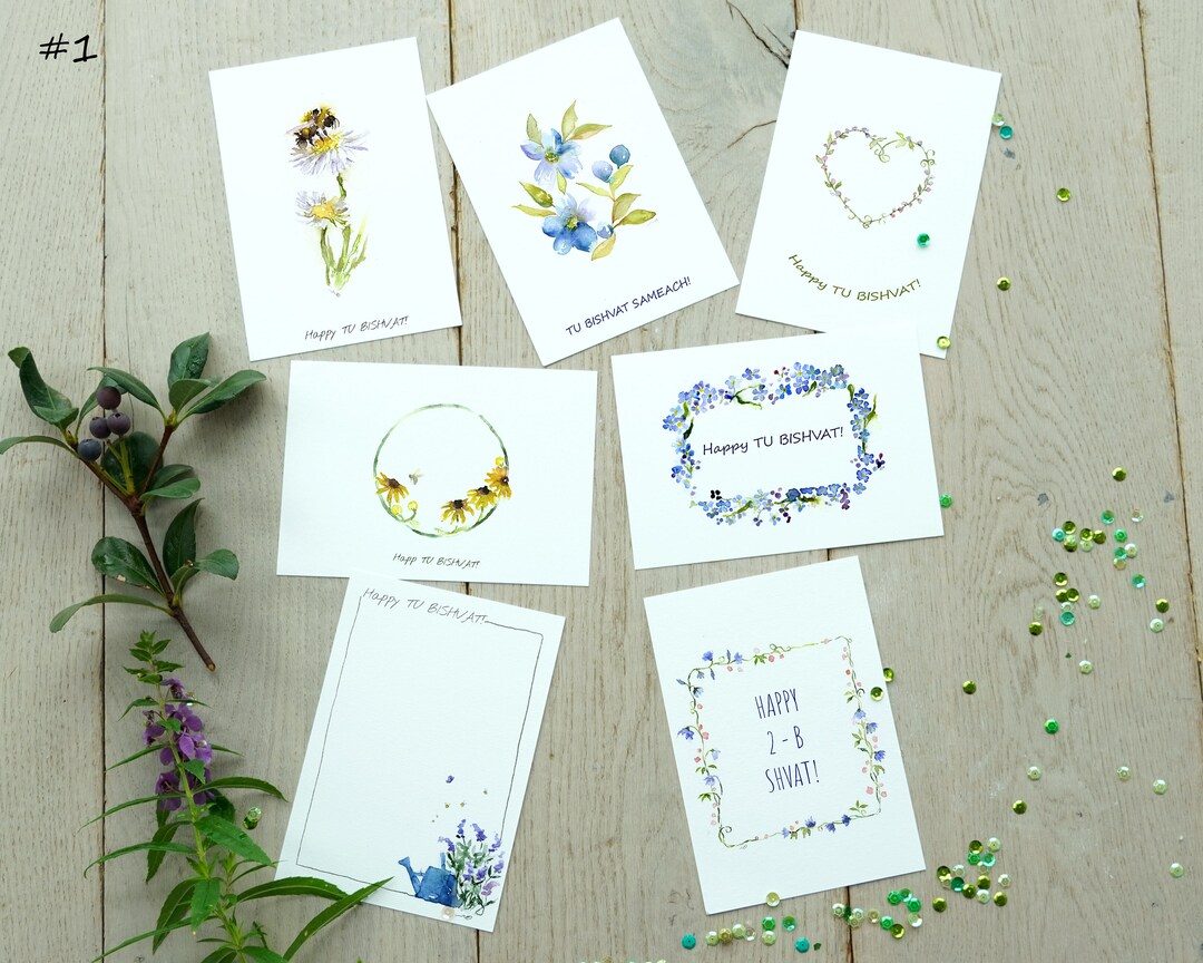 TU BISHVAT Card Pack, Watercolor Jewish Holiday Cards, Handmade Cards ...