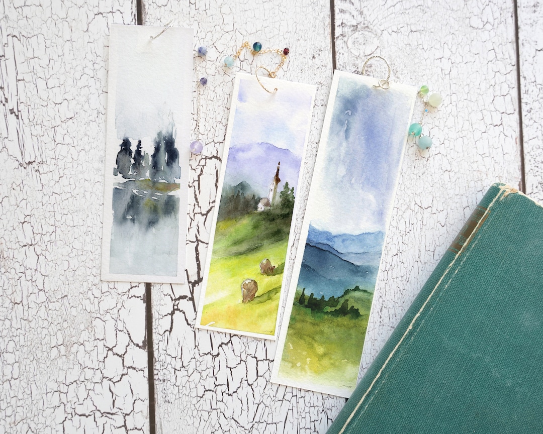 Handmade Bookmark Set of 3, Watercolor Landscape Bookmark, Personalized ...