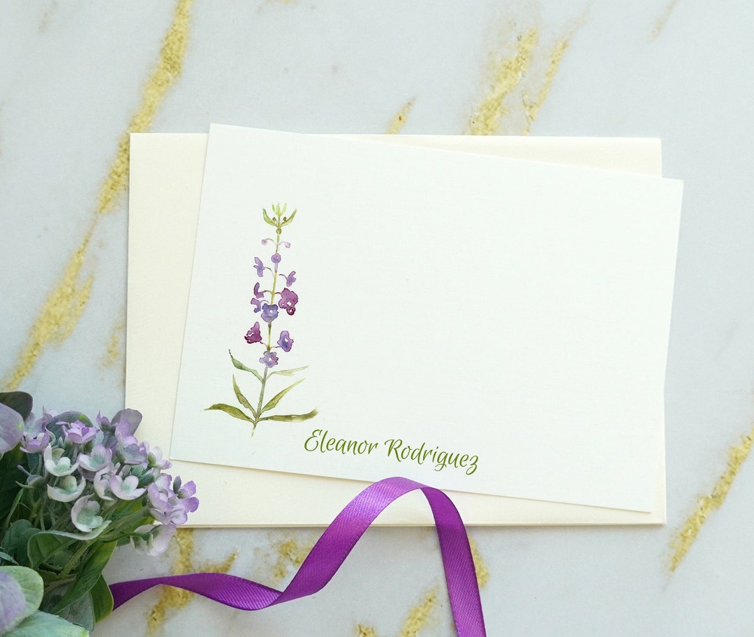 Custom Stationery, Note Cards Handmade, Watercolor Purple Floral Note ...